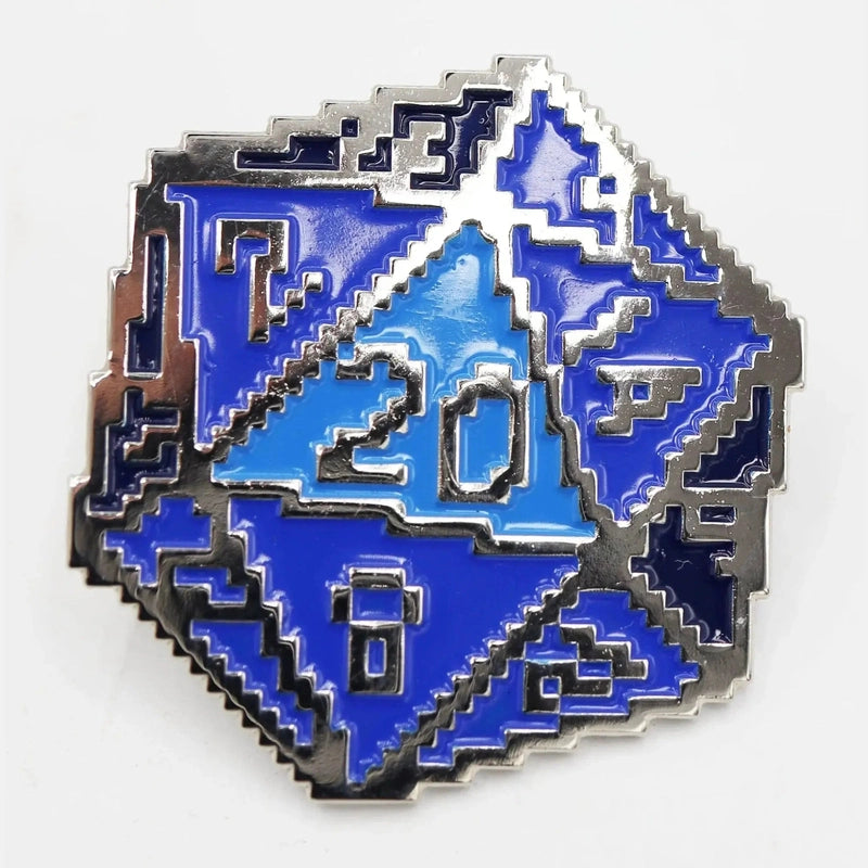 Blue 8 Bit D20 Enamel Pin – Contrarian's Game Cafe